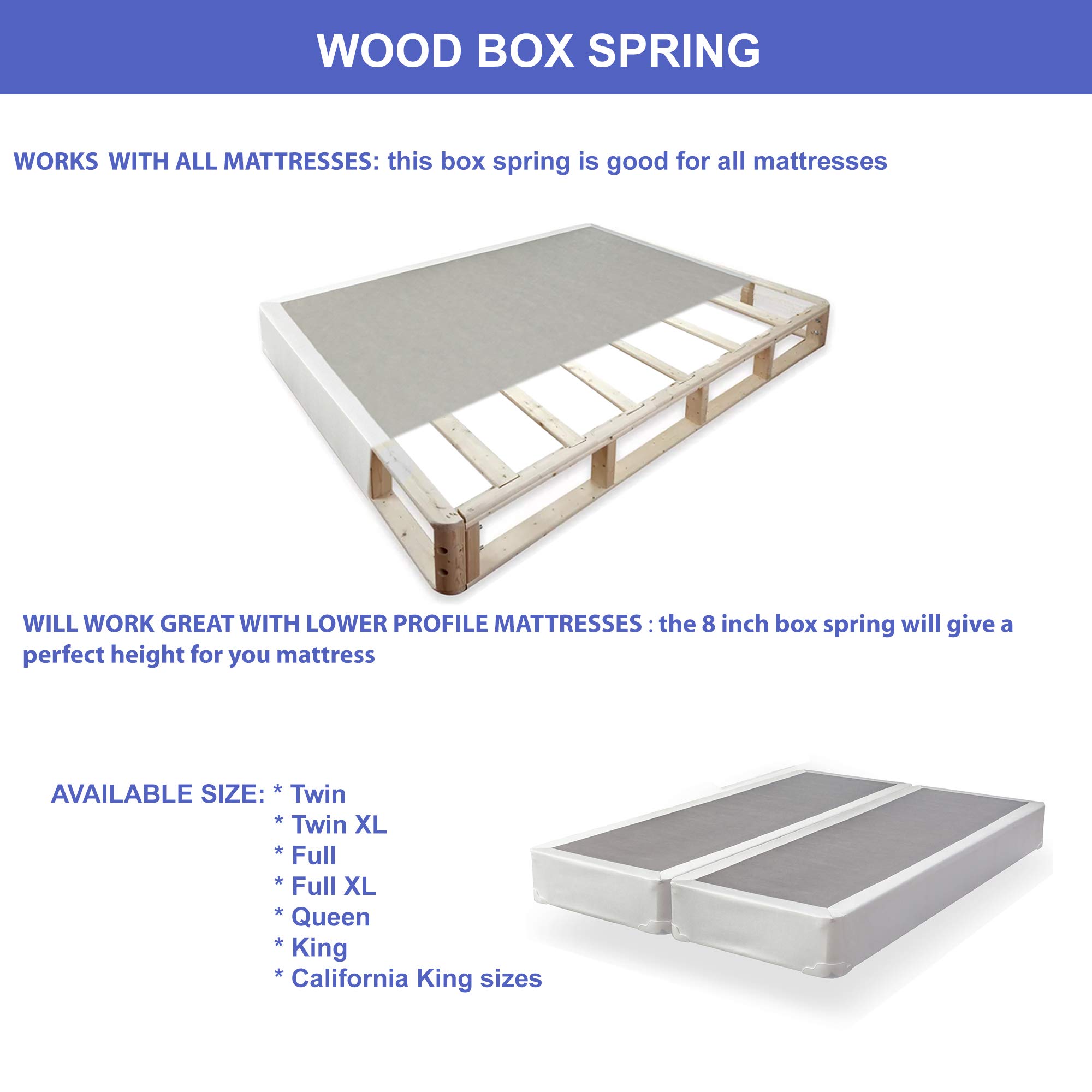 Mayton 8-Inch Wood Split Traditional Box Spring/Foundation For Mattress Set, Queen