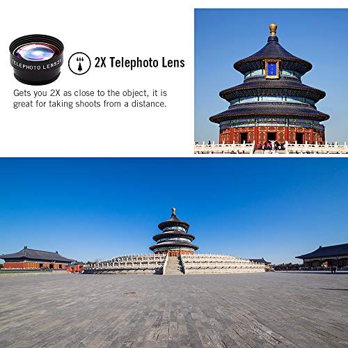 SHUTTERMOON Upgraded Phone Camera Lens Kit for iPhone 13/12/11/X/8/7 Smartphones/Pixel/Samsung/Android Phones Camera. 2xTele Lens Zoom Lens+Fisheye Lens+Super Wide Angle Lens&Macro Lens+CPL (5 in 1)