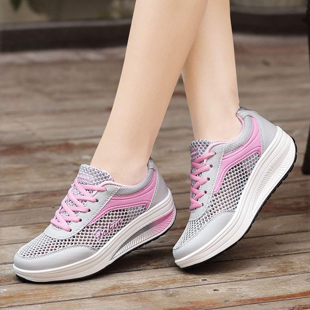 TUU Thick Bottom Mesh Sports Shoes Women Wedge Platform Sneakers Rocking Shoes