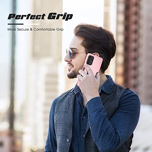 TUNKARMOR for Samsung Galaxy A53 5G | A53 5G UW Case: with Tempered Screen Protector Built in Rotable Ring Kickstand Military Grade Dual Layer Shockproof Protective Phone Cover - Rose Pink