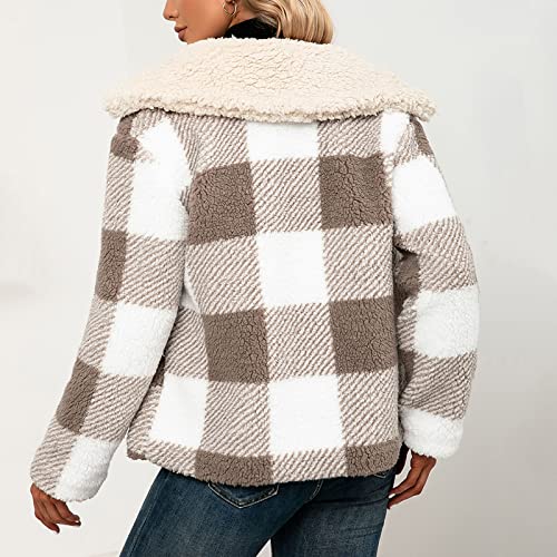 FMCHICO Womens Pullover Fuzzy Fleece Sweatshirt Oversized Hoodie With Pockets Khaki
