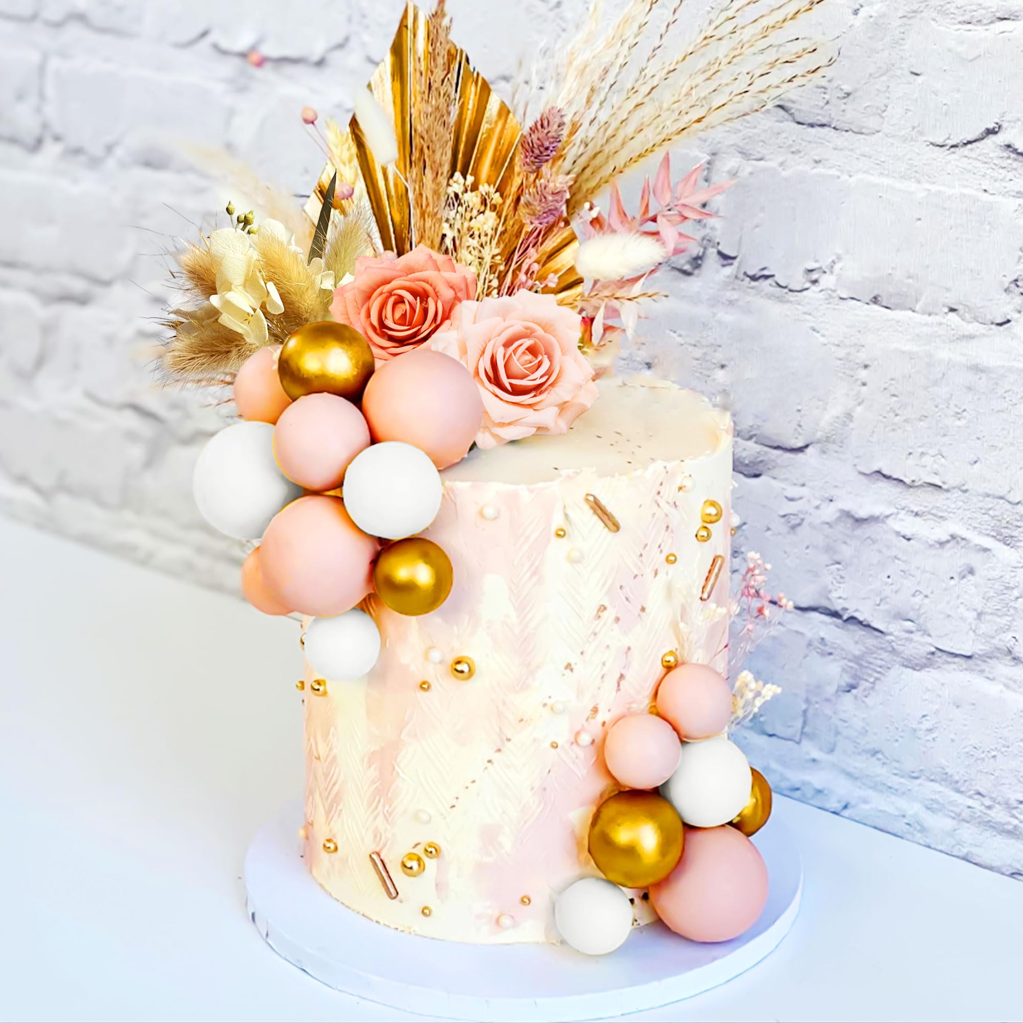 JeVenis Natural White Boho Cake Topper Boho Cake Decorations Cake Flowers Decorations Floral Cake Topper for Baby Shower Wedding Bridal Birthday Party Supplies