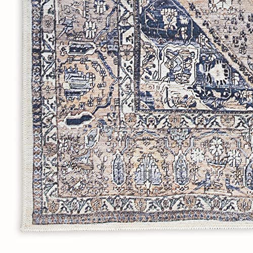 Nourison Brilliance Machine Washable Traditional Vintage Ivory Blue 2' x 4' Area-Rug-Easy-clean, Non Shedding, Bed Room, Living Room, Dining Room, Kitchen (2x4)