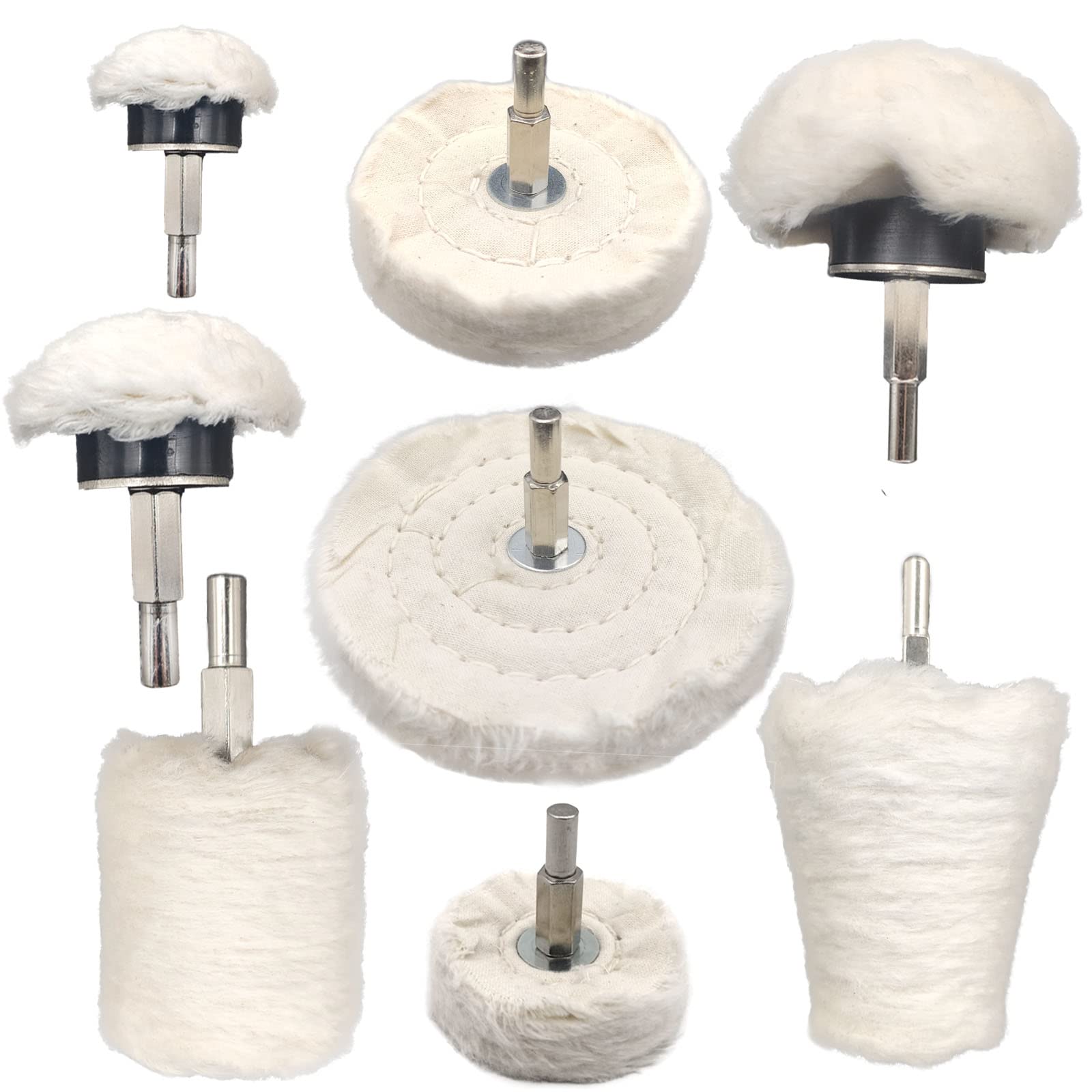 Tworider 8 pcs Buffing Wheel for Drill,Buffing Pad Polishing Wheel Kits,Wheel Shaped Polishing Tool for Metal Aluminum,Stainless Steel,Chrome,Jewelry,Wood,Plastic,Ceramic,Glass,etc