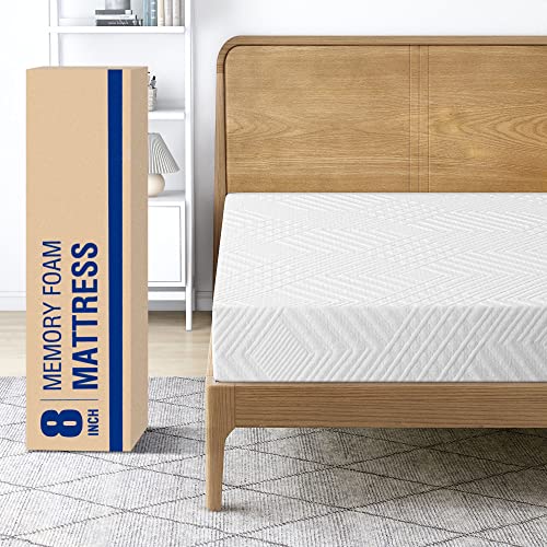 LIFERECORD 8 inch Queen Mattress in a Box, Gel Memory Foam Mattresses Made in USA for Queen Bed, Medium Firm, White