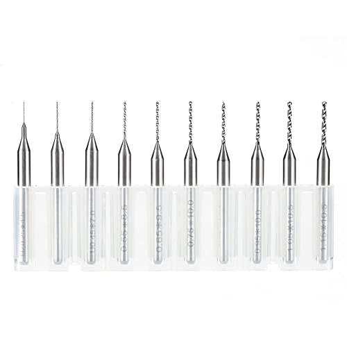 HUHAO 10PCS PCB Drill Bits Sets Spiral Flute Carbide 0.25mm to 1.15mm Carbide PCB Mini Drill Bit CNC Engraving Tool Tungsten Steel for Print Circuit Board Jewelry (2680)