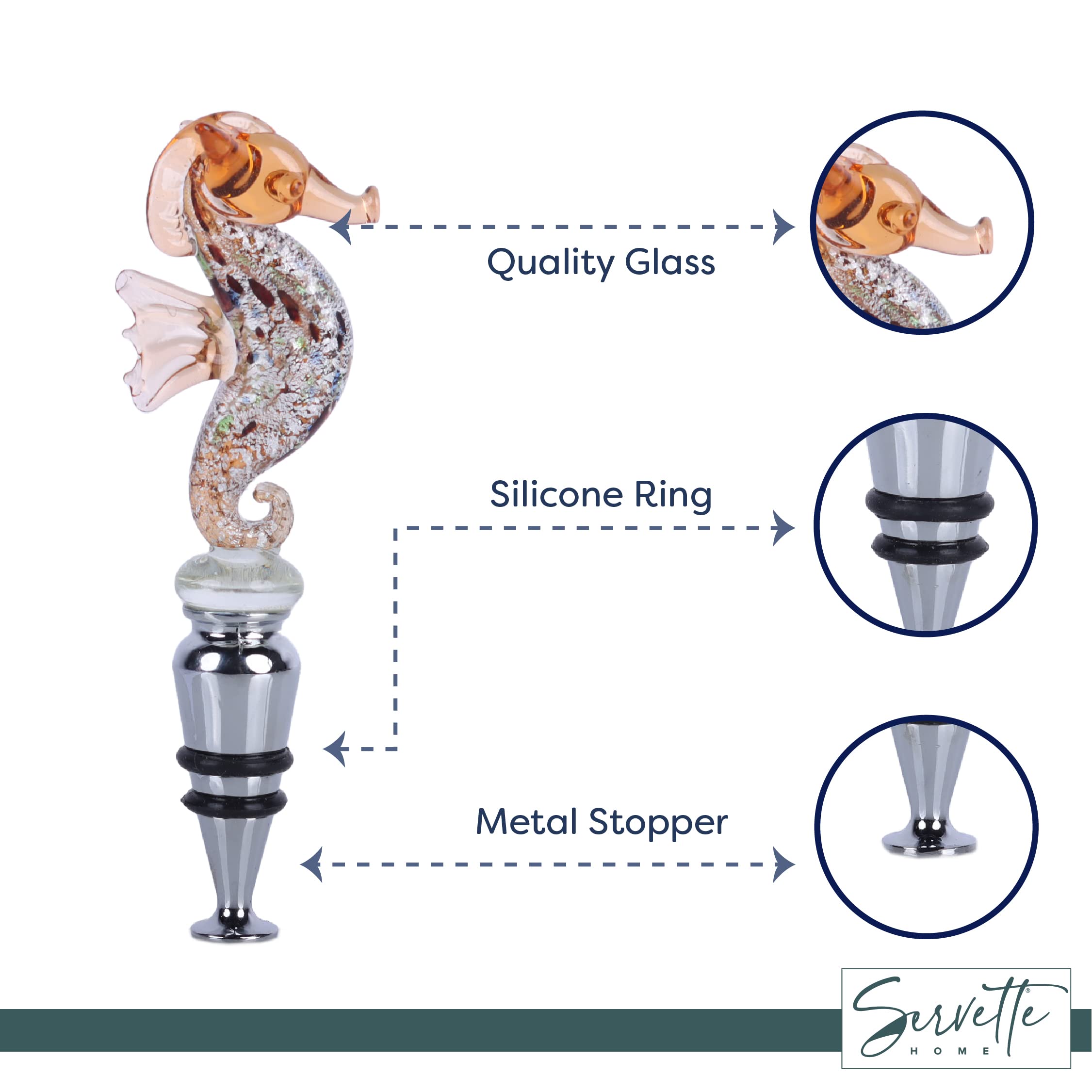 Glass Seahorse Wine Stopper - Tan