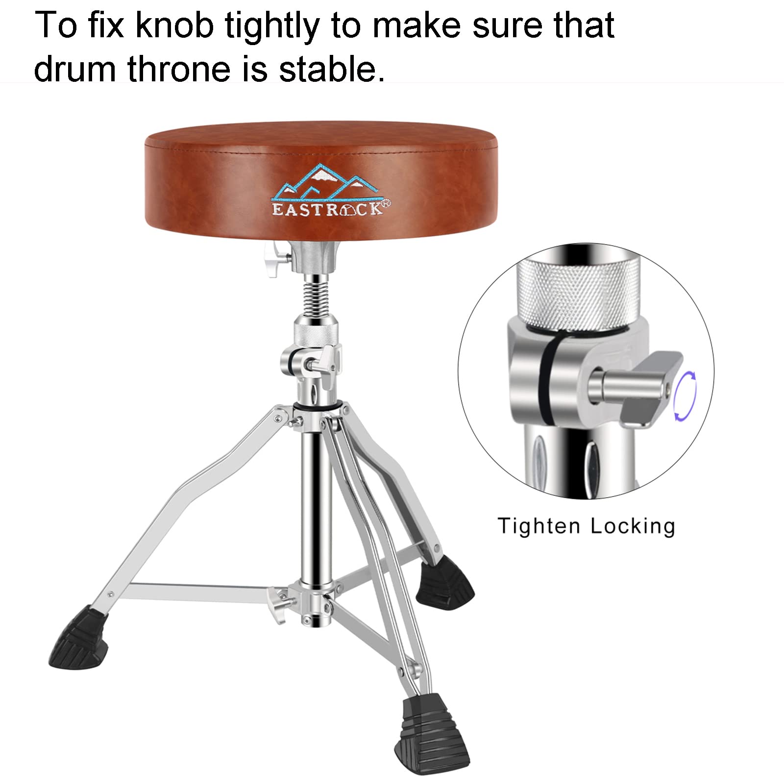 EASTROCK Drum Throne Drum Chair Drum Stool Seat Adjustable Height Swivel Drum Seat Padded Drum Stool Seat Portable Rotatable Drummer Chair (Brown)