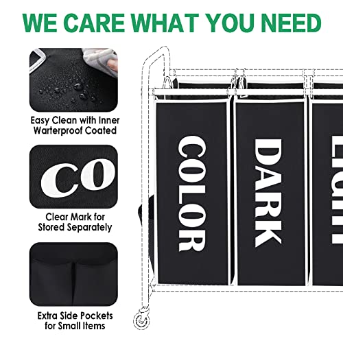 Laundry Sorter Replacement Bags 4 Section Laundry Hamper Cart Removable Replacement Bags Laundry Storage Organizer Bag Laundry Hamper Liner, 4 Pockets- No Hooks 14.76 x 8.66 x 21.65β (Black, 4 Pcs)