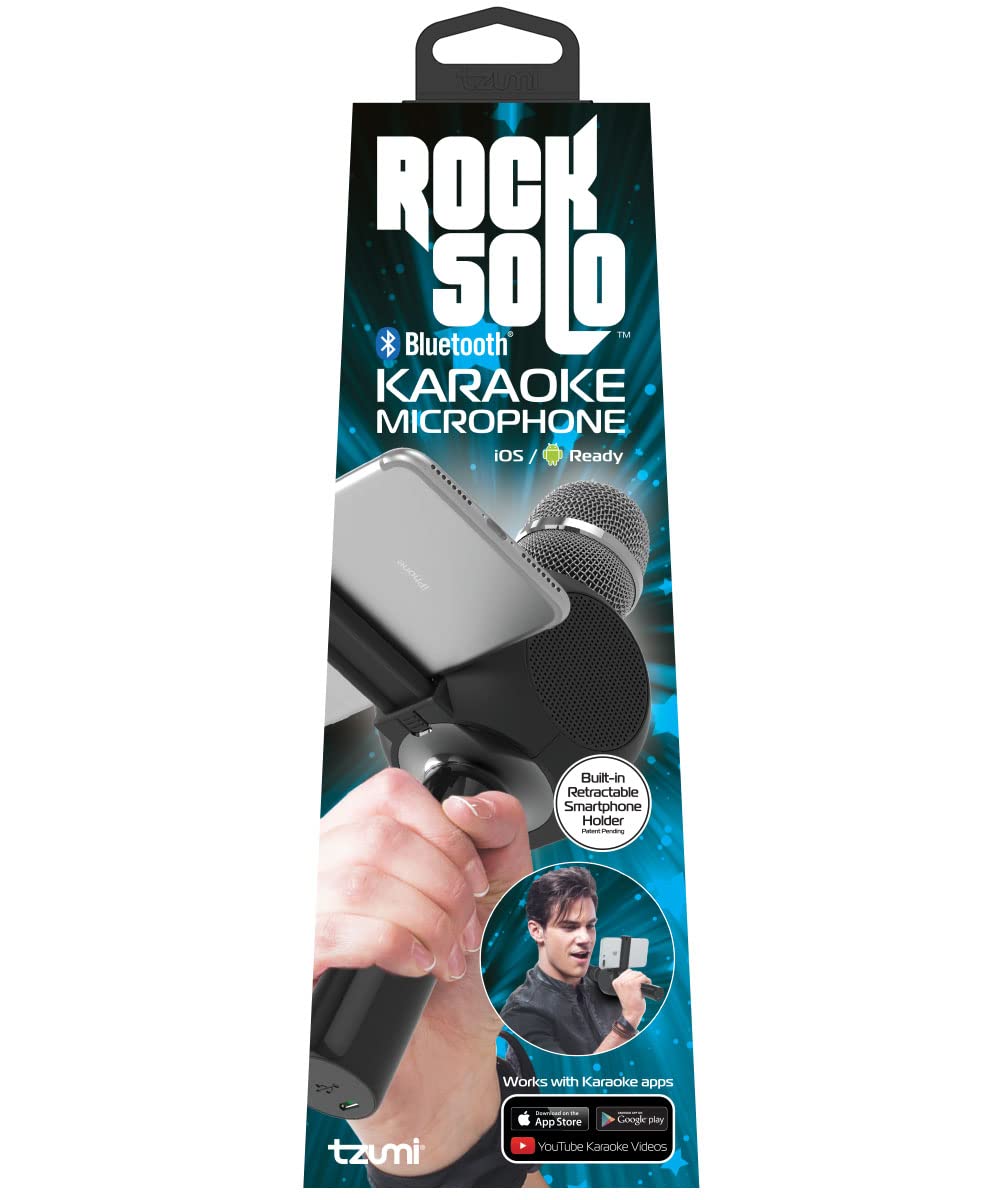 Tzumi Rock Solo Bluetooth Karaoke Microphone and Speaker with Retractable Smartphone Holder - Compatible with Most Karaoke Apps