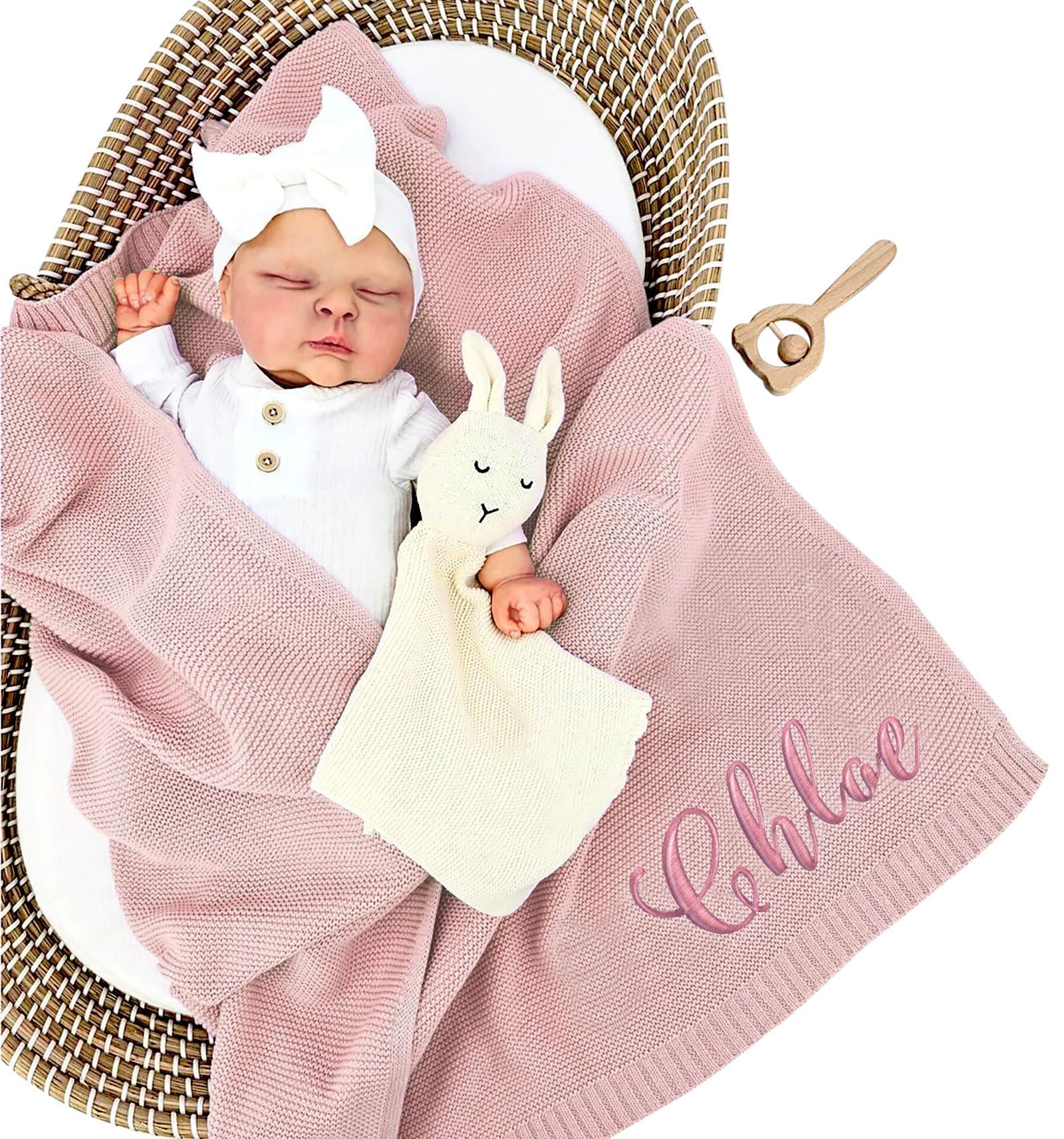 Hying Personalized Baby Blanket Custom Names Cotton Blanket Baby Shower Blanket Embroidered Name Customized Blanket for Baby Kids Newborn Birthday Customized Gifts (40×30 inch)