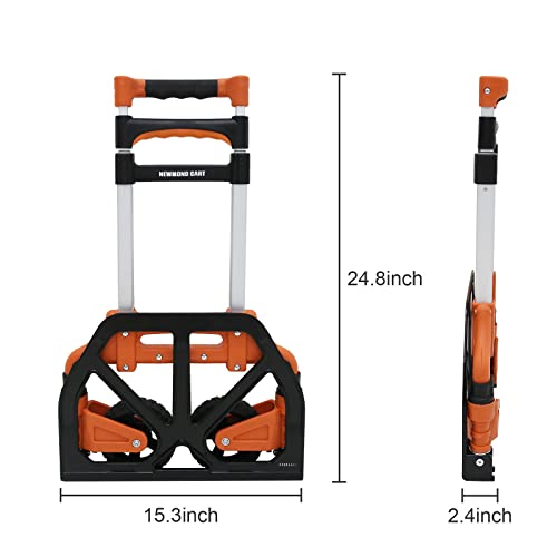 Folding Hand Truck and Dolly,132 lb Capacity Aluminum Portable Cart with Telescoping Handle for Indoor Outdoor Orange FW-90S-Orange-2 FW-90S-Orange-2