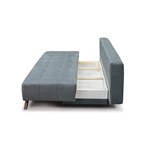 RINOLO Modern Serena Sleeper Sofa - Storage Pull Out Couch Convertible Sofa Bed, Pine Wood, Velvet Upholstery, Pocket Sinuous Springs, Made in Europe, Queen Size 80in W x 39in D x 37in H β Dark Grey