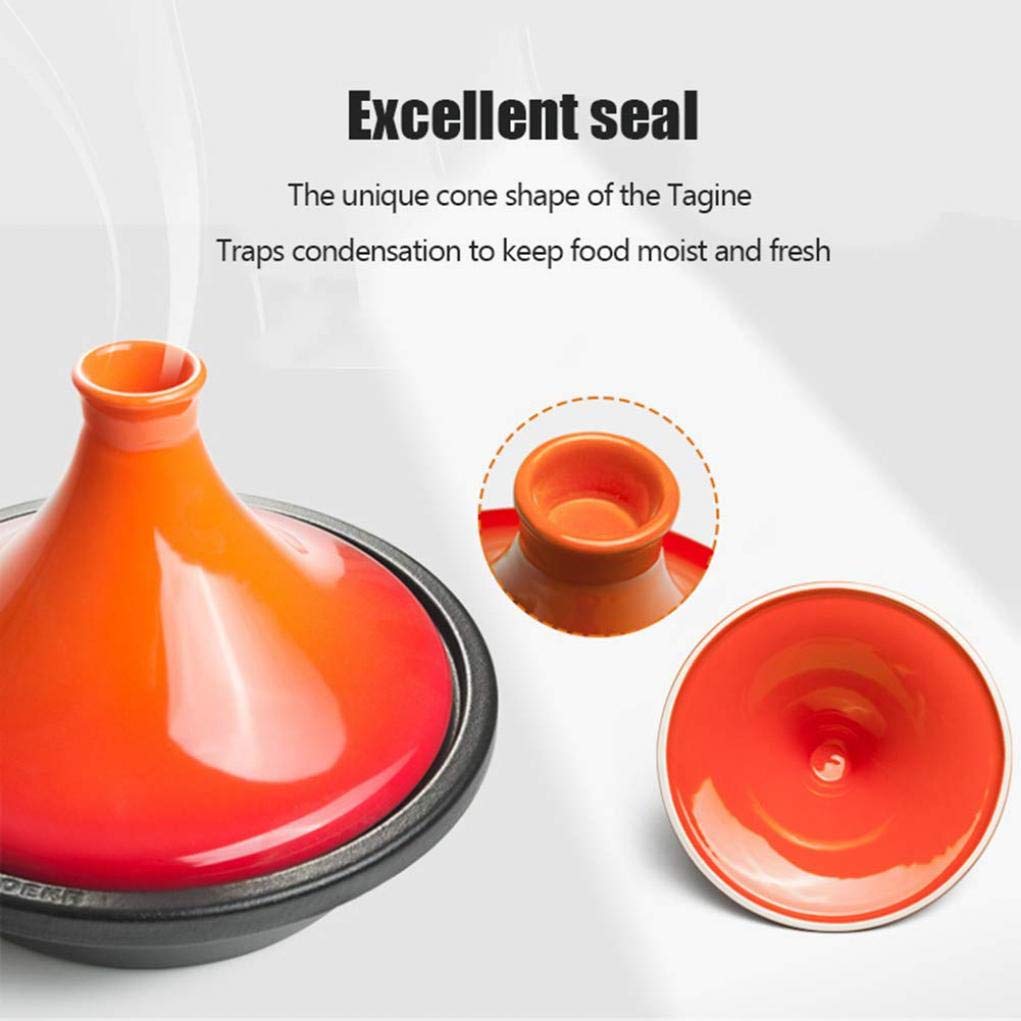 MYYINGBIN 1.7Liter Tagine Pot with Enameled Cast Iron Base and Cone-Shaped Lid Anti-Hot Silicone Gloves, Suitable for 1-4 People, Red