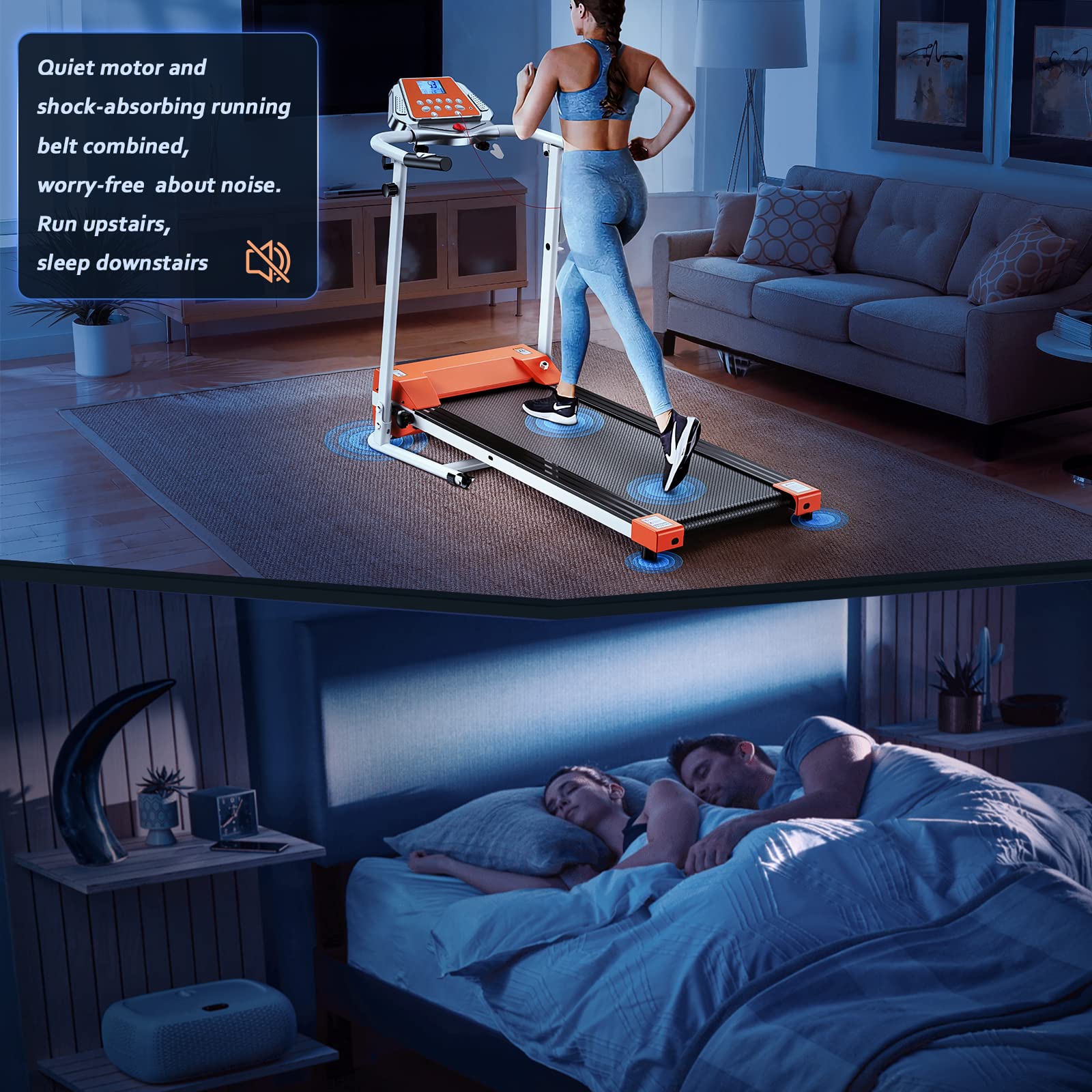 Foldable Treadmill Electric Running Machine: Folding Walking Pad 12 Program Portable Compact Quiet Jogging Run Treadmills for Home Apartment Commercial Small Spaces Adult Seniors Obese People Exercise