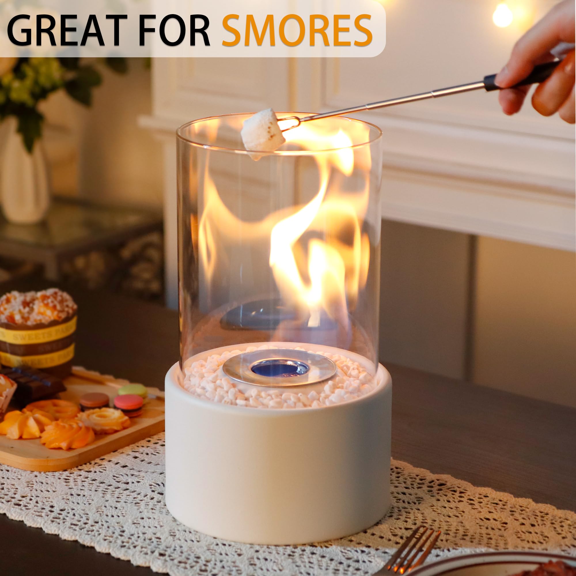 JHY DESIGN 11“H Large Tabletop Fire Bowl Pot Portable Tabletop Fireplace–Clean-Burning Bio Ethanol Ventless Fireplace for Indoor Outdoor Patio Parties(White)