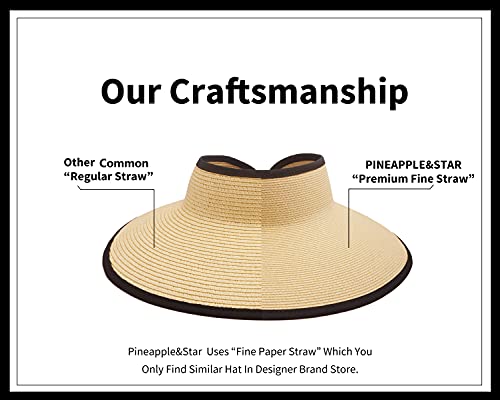 Pineapple&Star Vienna Visor Women’s Summer Sun Straw Foldable Hat UPF 50+ (Black)