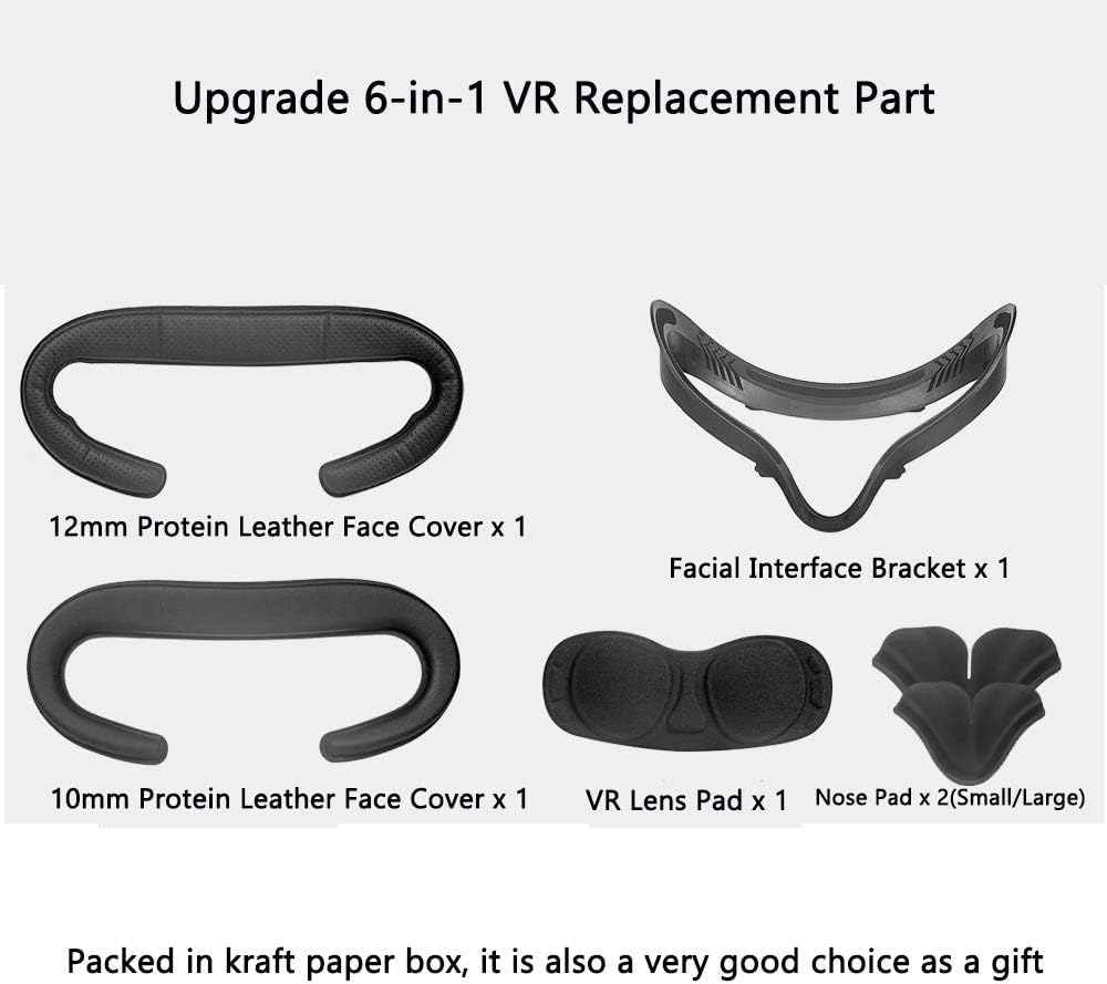 Upgrade Facial Interface Bracket & 2Pcs PU Leather Foam Face Cover Pad & Lens Cover Silicone Small & Large Anti-Leakage Nose Pad for Oculus Quest 2 Accessories Set 6 in 1