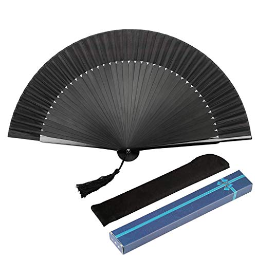 Folding Hand Fan Oriental Handmade Portable Pocket Fan Chinese Style Hand Fan Black Silk Fabric Bamboo Handheld Folding Fan Handheld Folding Fan (Color : Black)