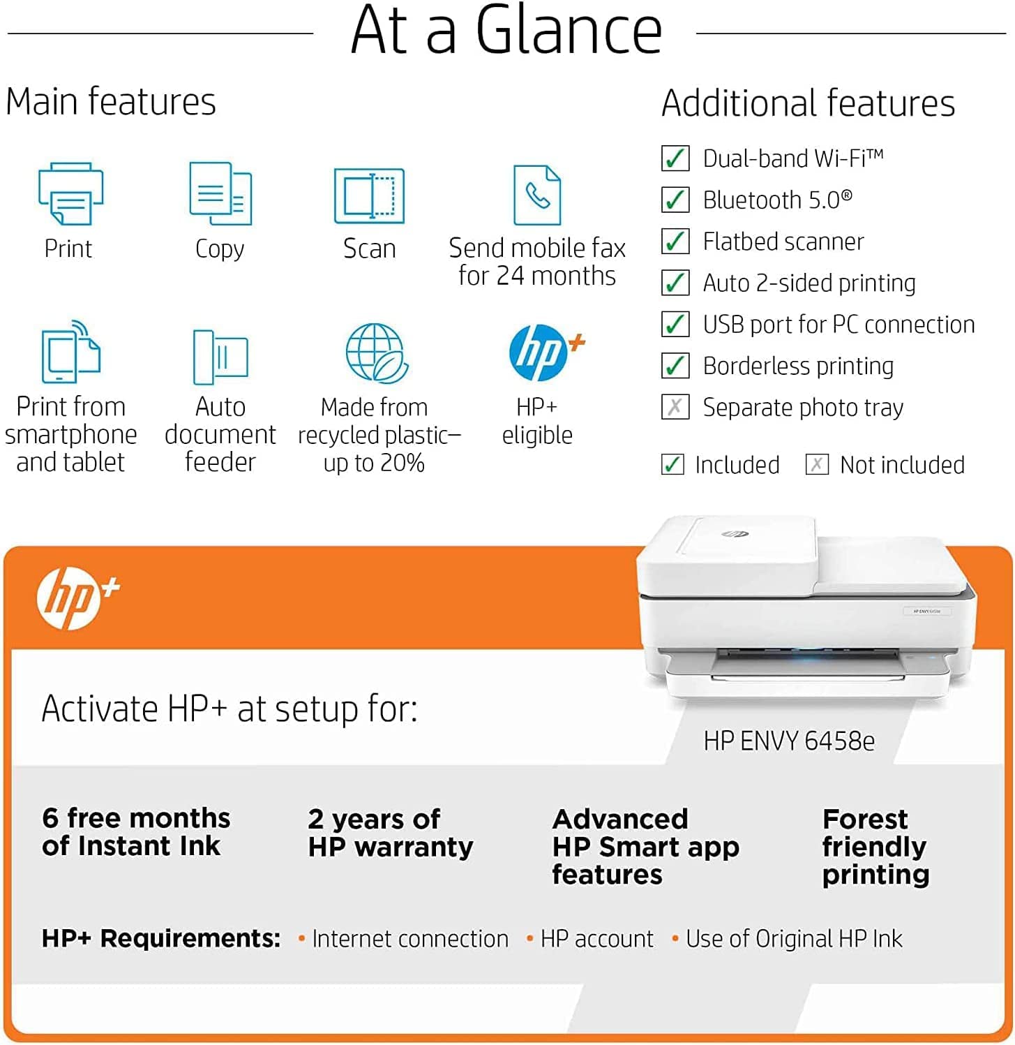 HP Envy 64 58e All-in-One Wireless Color Inkjet Printer for Home Office - Print Copy Scan - 10 ppm, 4800 x 1200 dpi, Borderless Auto 2-Sided Printing, 35-Sheet ADF