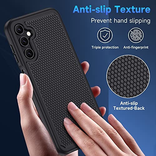 Huness for Samsung Galaxy A14 5G Case with Tempered Glass Screen Protector,Samsung A14 5G Case,Durable Armor & Resilient Shock Absorption Defender & Non Slip Textured Back CaseĀ - Black