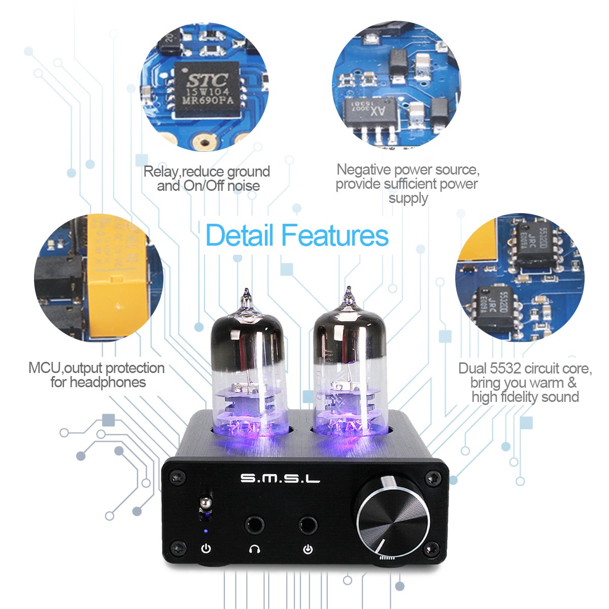 SMSL T2 Vacuum Tube Headphone Amplifier, Mini Audio HiFi Stereo Integrated Amp