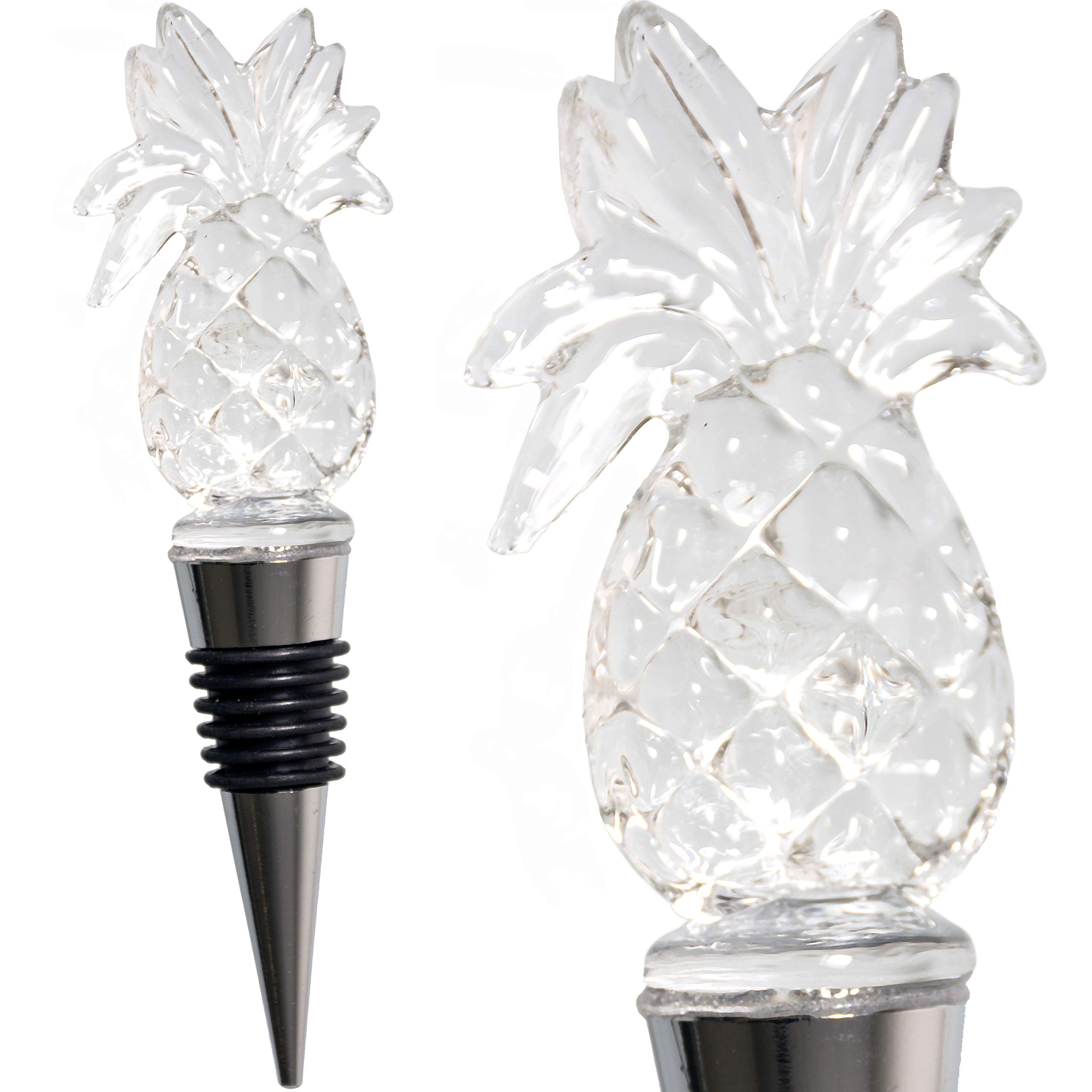 Glass Pineapple Wine Stopper - Decorative, Unique, Handmade, Eye-Catching Glass Wine Bottle Stopper – Pineapple Gift, Wine Gift for Host/Hostess - Wine Corker/Sealer – Pineapple Bar Accessories