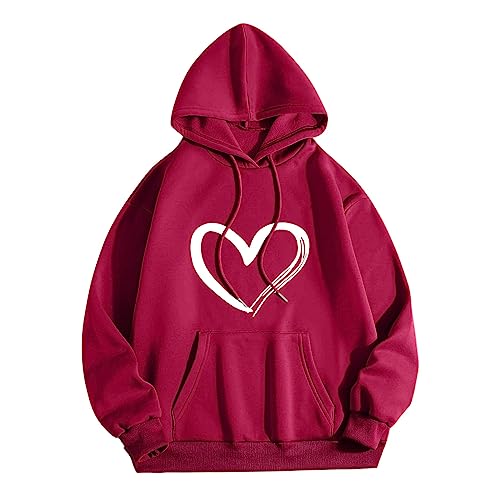LAWOR Womens Tshirts 2023 Fashion Sudaderas capucha para mujer forma corazón suéter manga larga bonitas sudaderas otoño camisas primavera bolsillo Red Small
