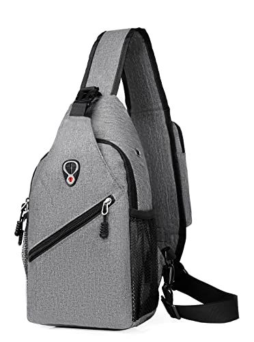 NUFR Sling Bag Sling Backpack Crossbody Backpack for Women Men Waterproof Chest Shoulder Bag Daypack for Hiking Walking Travel USB Charger Port (Gray)