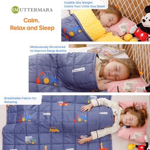 Uttermara Weighted Blanket 3 lbs, Ultra Cozy Minky Fleece and Cotton Sided with Cartoon Patterns, Reversible Heavy Blanket Great for Calming and Sleeping, 36x48 inches, Blue Car World