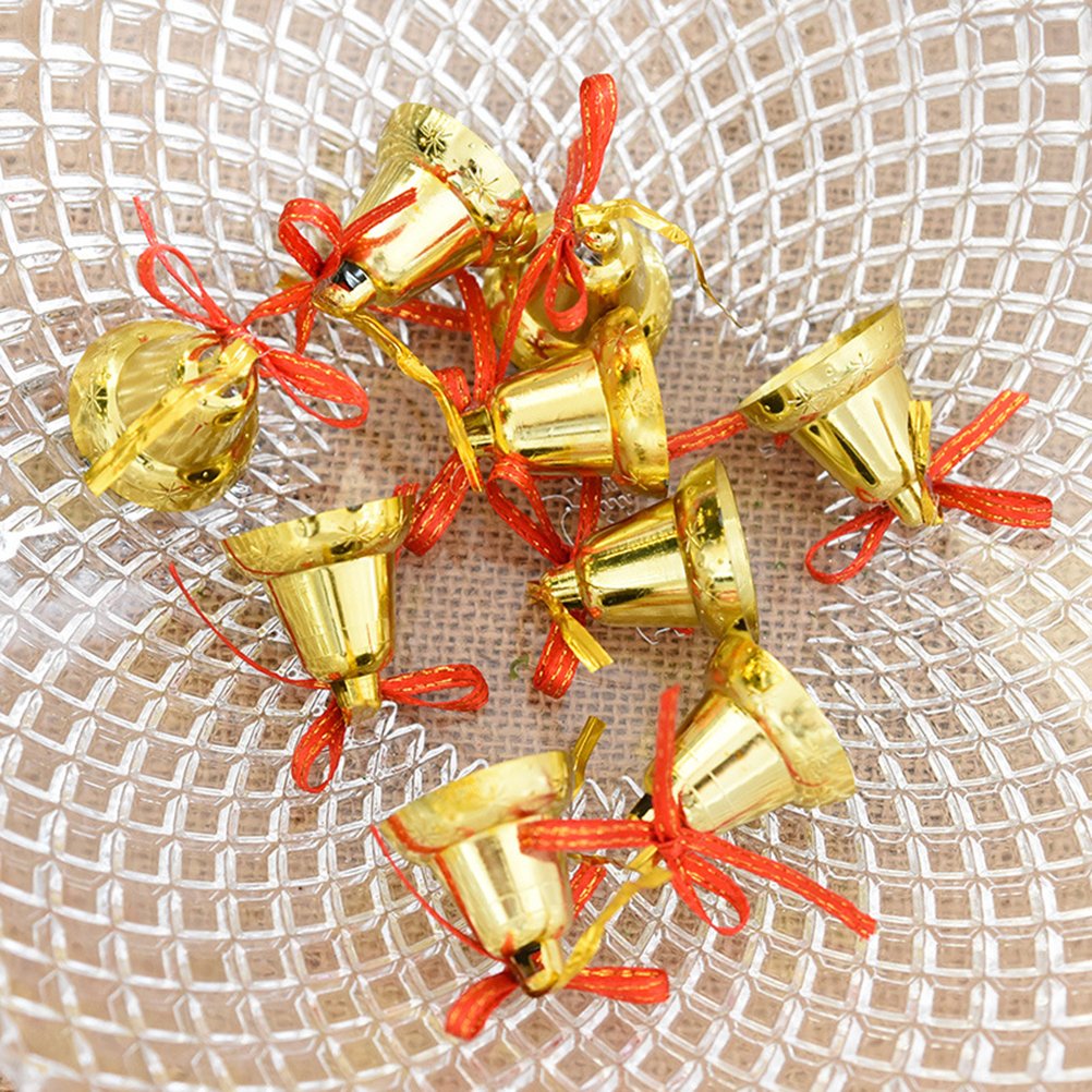 ULTNICE 9 Pcs Christmas Tree Small Golden Bells Festival Hanging Pendant Decor