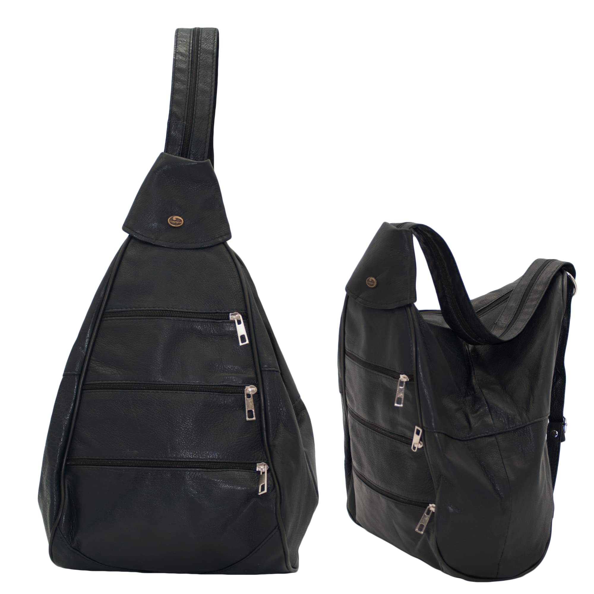 Dazoriginal Hobo Bags Slouch Backpack Handbag Shoulder Bag Genuine Leather Day (BLACK)