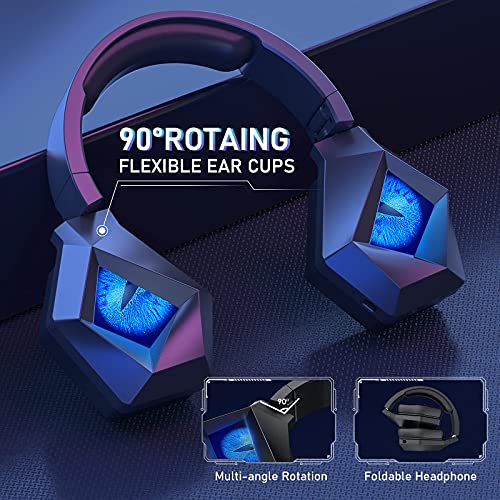 EasySMX IcyEyes L1 Wireless Gaming Headset for PC, PS4, PS5, Mac, Noise Canceling Wireless Headphone with Detachable Mic, Soft Memory Earmuffs, 17 Hours Battery, Surround Sound PS4 Wireless Headphones