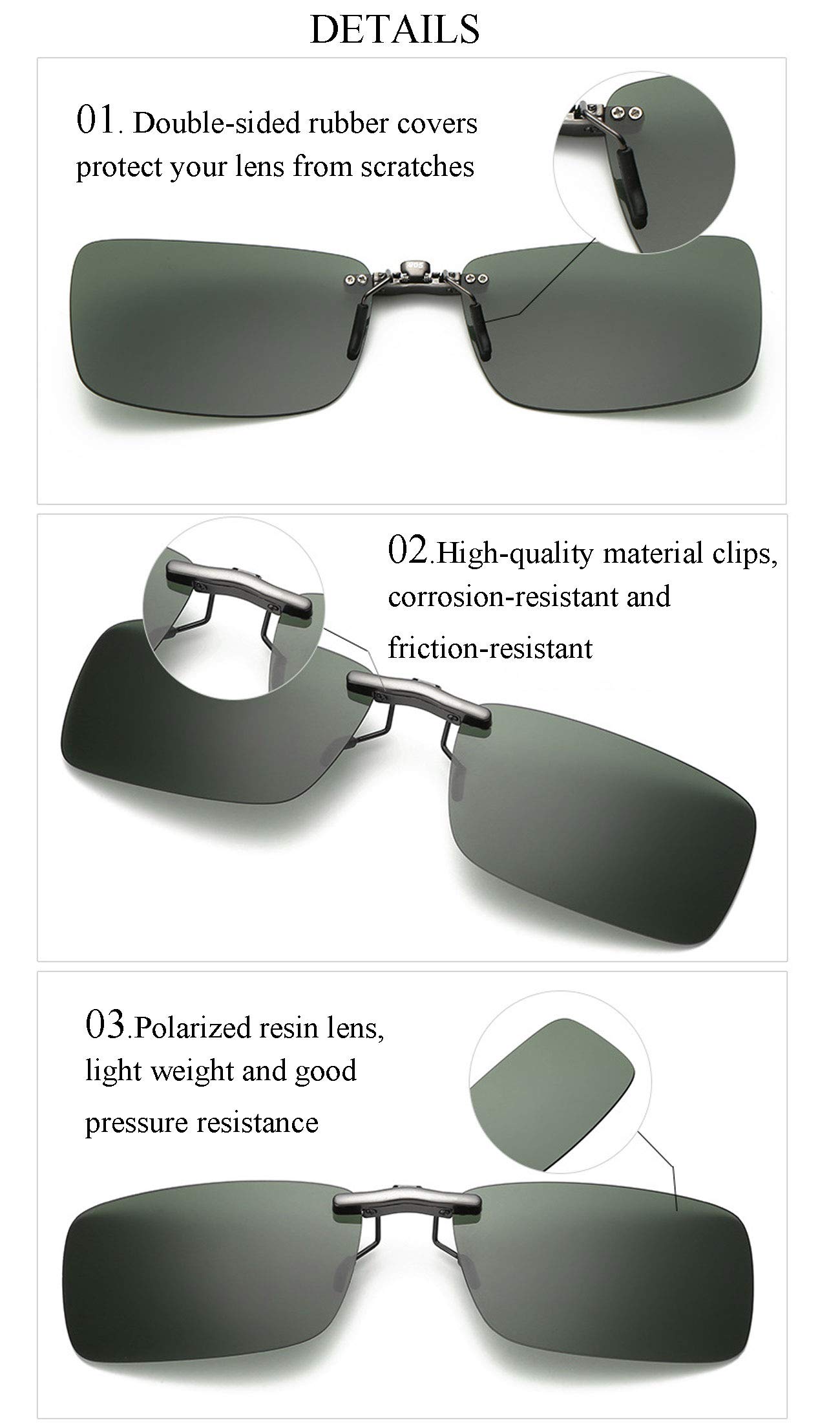 FF FRAZALA Polarized Clip On Sunglasses Rimless Non-flip Design UV Protection Sunglasses for Prescription Glasses (Black,Medium)