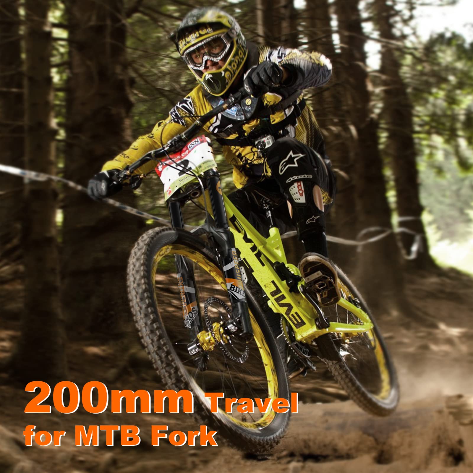 FASTACE 200mm Travel Downhill Fork, 26/27.5/29 inch Compatible Air MTB Suspension Fork Spring Hydraulic Adjust Straight Tube 28.6mm Bike Front Fork Black