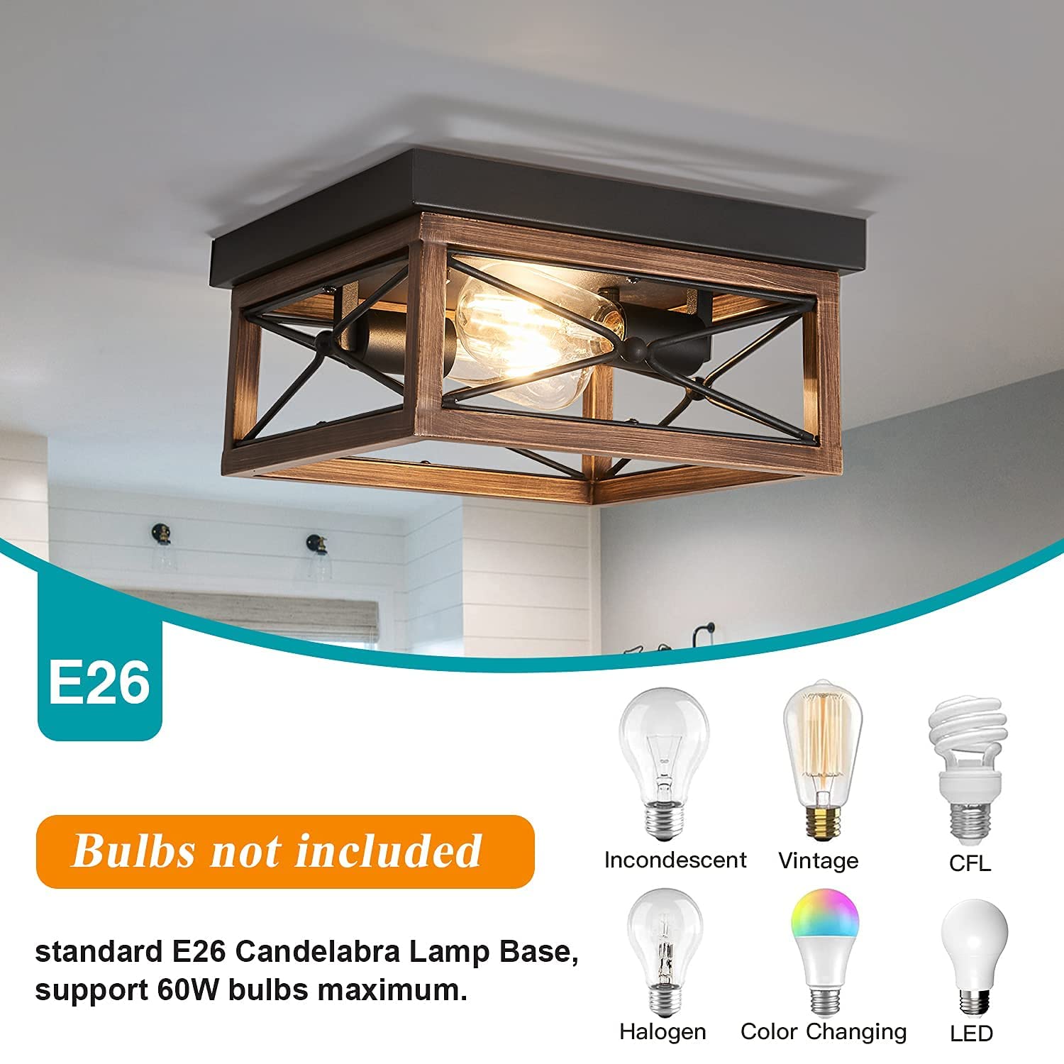 FGSADI Retro Farmhouse Flush Mount Ceiling Light,2-Light Metal Rustic Vintage Ceiling Light, Close to Ceiling Light Fixture for Hallway Entryway Bedroom Kitchen Island Dining Room.