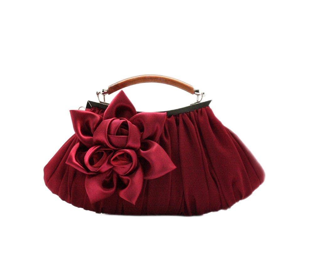 Snowskite Women's Luxury Flower Evening Bag Bridesmaid Wedding Party Clutch Purse Burgundy