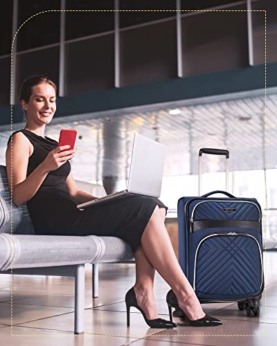 LIGHT FLIGHT Carry On Luggage Airline Approved, Softside Suitcase with Spinner Wheels 20 Inch Small Lightweight Carry-on Luggage with Front Pockets, Women Men Business Travel Blue