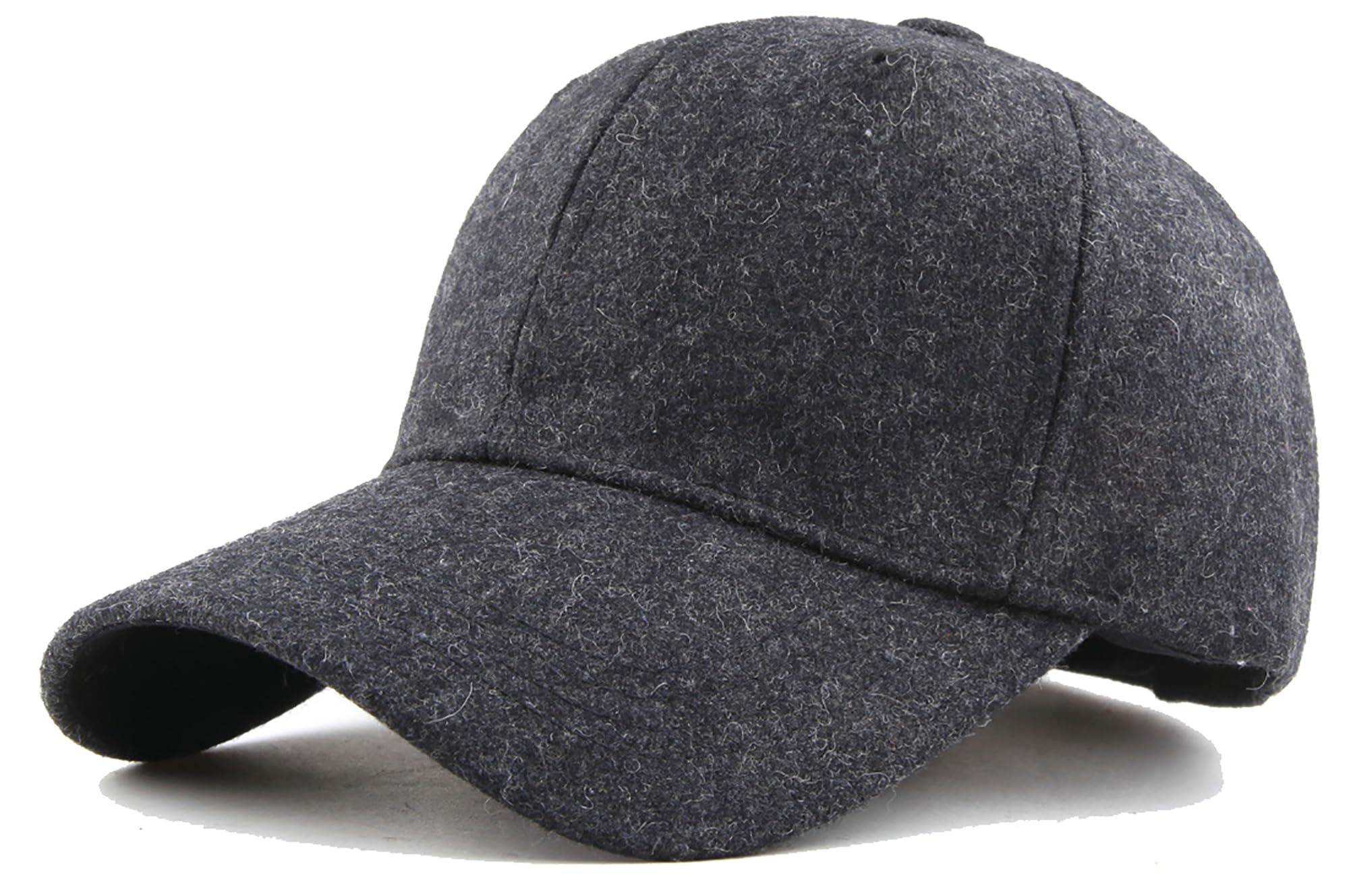 FGSS Mens Winter-Woolen Baseball-Cap with Earflaps - Adjustable Warm Dad Cap for Cold Weather (56-60CM) Black