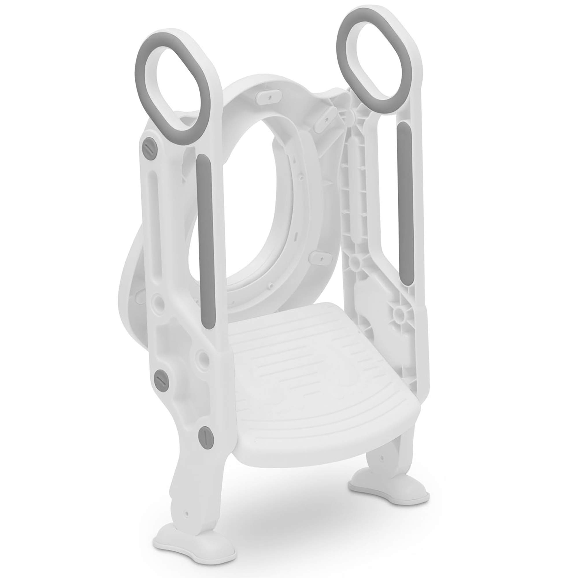 Delta Children Kid Size Toddler Potty Training Ladder Seat for Boys & Girls - Foldable Design Includes Adjustable Height, Soft Removable Seat & Built-in Splash Guard - Easy to Clean, White/Grey