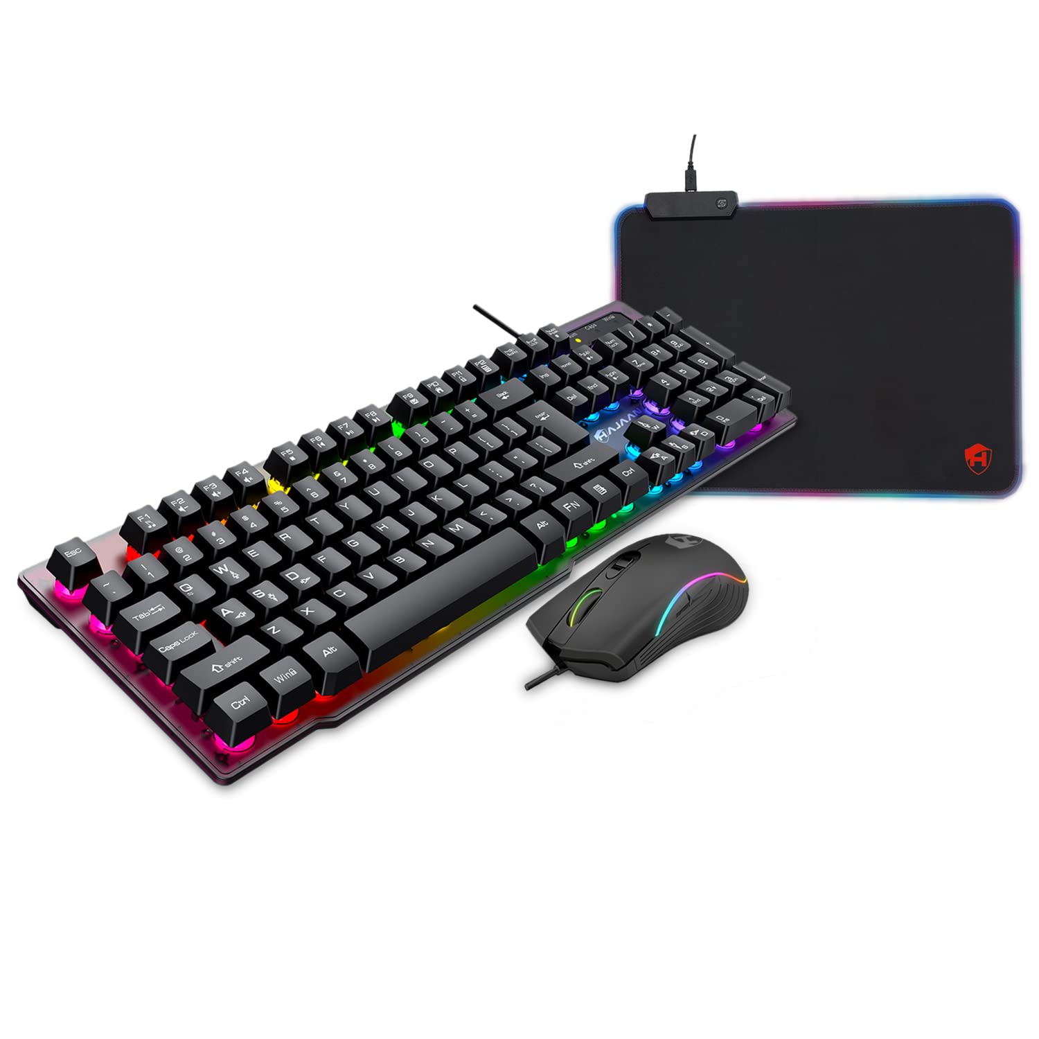 HAJAAN H410-G Wired RGB Gaming Keyboard and Mouse, Gaming Mouse Pad Combo with Multimedia and Anti-Ghosting Capability Keys- Gamer Bundle for Windows PC – (Black) (H410-G)