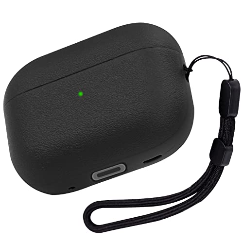Nunwiza for AirPods Pro 2 Case Cover TPU Leather Texture Full-Body Protective Case Cover with Lanyard for 2023 AirPods Pro 2nd Generation(USB-C) Black