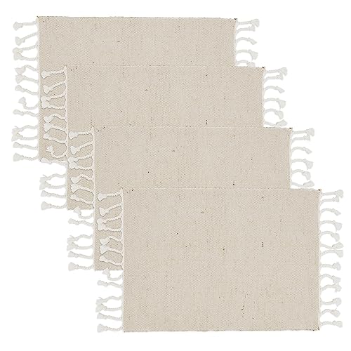 Saro Lifestyle Jute and Cotton Placemats with Tassel Borders (Set of 4), Natural, 14"x20"