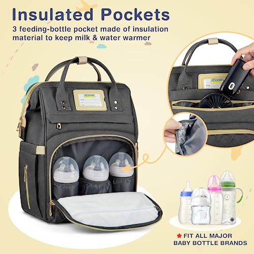 Xexxvre Diaper Bag Backpack, Multifunction Travel Back Pack Maternity Baby Changing Bags, Baby Bags for Boys Girls, Large Capacity, Waterproof and Stylish-Light black