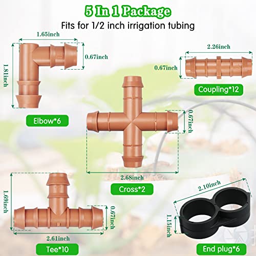 Gardrip 36 Pieces Drip Irrigation Kit:Drip Irrigation Parts for 1/2 Inch Drip Irrigation Tubing with 17mm 0.600" ID Drip Barbed Connectors Including 12 Couplings 10 Tees 6 Elbows 6 Plugs 2 Crosses