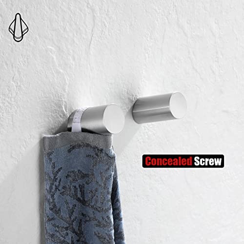 JQK Bathroom Towel Hook Brushed, Coat Robe Clothes Bath Wall Hooks for Kitchen Garage SUS 304 Stainless Steel, 4 Pack Brushed Steel, TH600-BN-P4