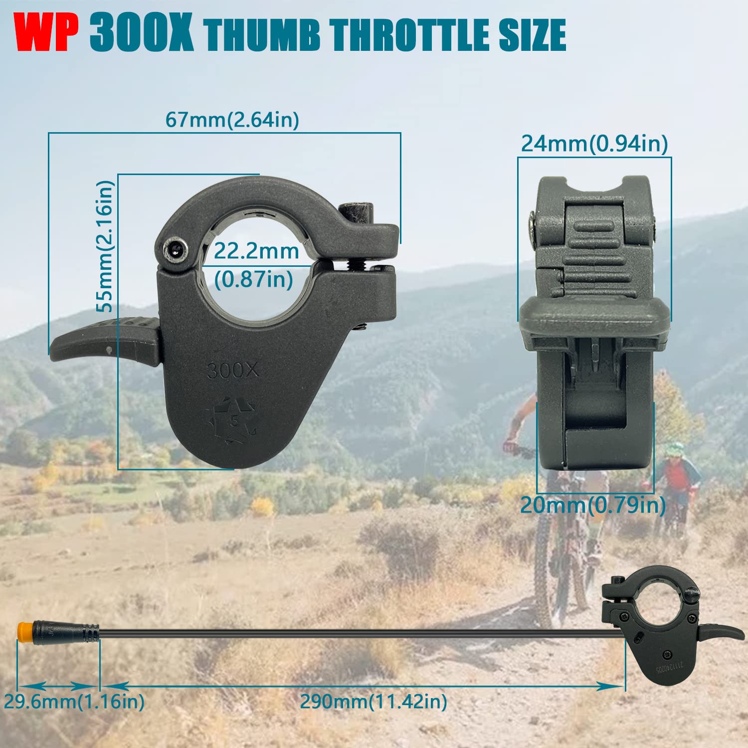 Ebike Thumb Throttle 300X,Compatible with Left and Right-Handed,Quick Install 12V-72V Universal Voltage Electric Bicycle Conversion Kit Accessories