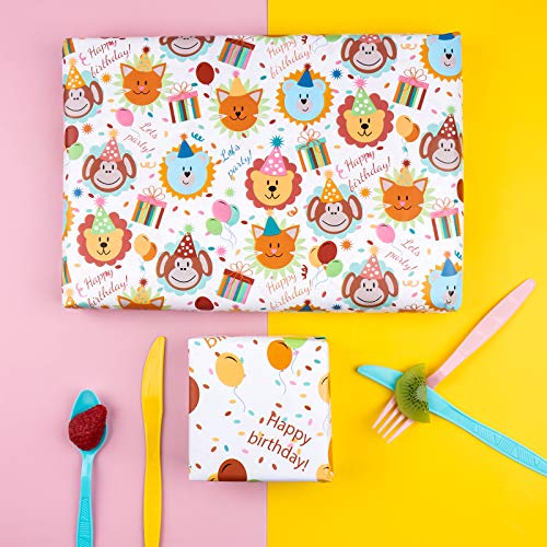 MAYPLUSS Jumbo Birthday Wrapping Paper Roll - 30" X 120" Per roll - Adorable Animal Design (42.3 sq.ft.ttl)
