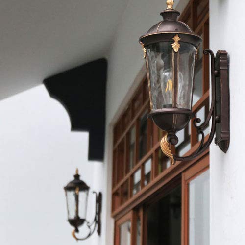 UWY Outdoor Waterproof Garden Wall Light Patio Wall Lamp Outside European Victorian Style Garden Lights Hallway Wall Lantern Ideas Home Glass Lantern E27 Brown