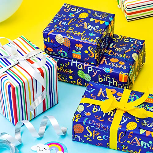 MAYPLUSS Reversible Wrapping Paper Roll - Mini Roll - 17 Inch X 32.8 Feet - Birthday Design (47.3 sq.ft.ttl)